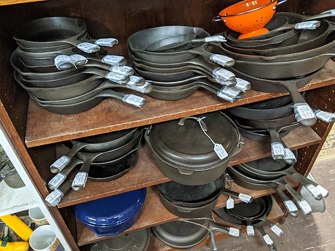 Cast iron paradise! These seasoned beauties have stories seared into them—each pan a time capsule of family recipes and perfectly crisped cornbread edges.