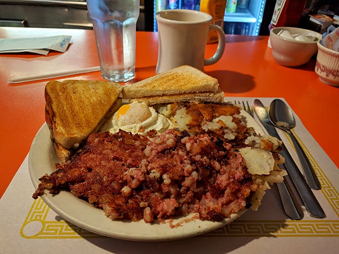 Breakfast perfection isn't complicated—just perfectly crisped hash browns, buttery toast, and eggs that know exactly what they're doing.