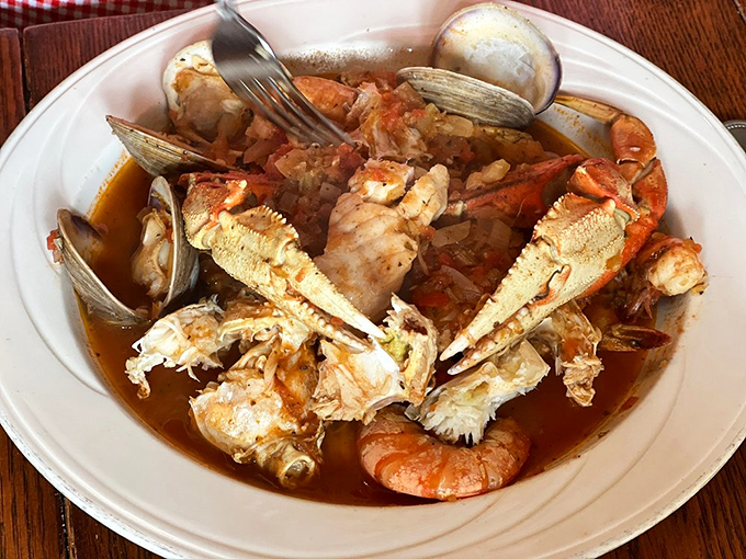 This crab cioppino isn't just soup – it's a full-contact sport between you and oceanic perfection. 