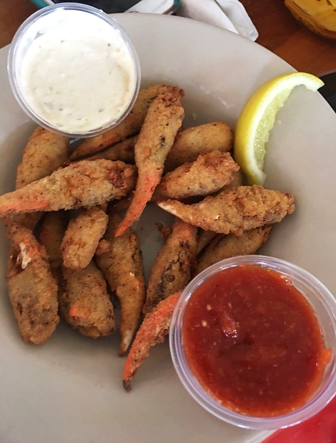 Fried crab claws: the finger food that makes you forget your table manners. Dipping sauces so good you'll consider drinking them.