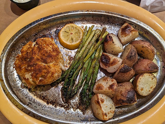 A golden-brown crab cake that's practically all crab, no filler—the way Marylanders intended it to be since time immemorial.