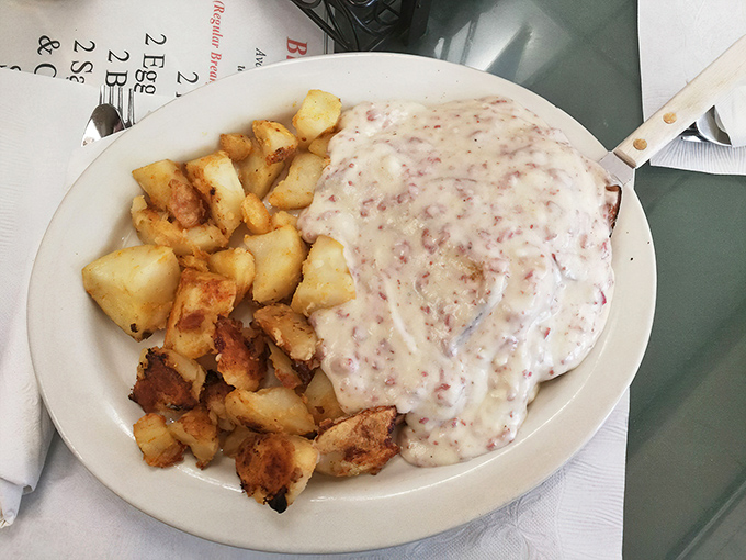 Creamed chipped beef – the breakfast dish that launched a thousand nicknames, smothering those home fries in gravy-blanket perfection.
