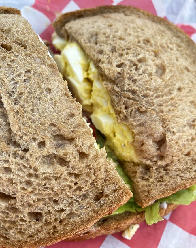 This egg salad sandwich isn't having an identity crisis—it knows exactly what it is: comfort between bread slices.