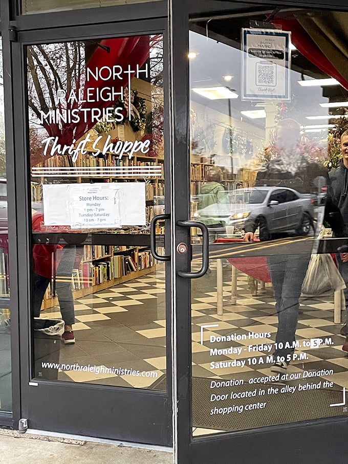 The entrance promises adventure with its checkerboard floor beckoning like a game board. Step inside—your move toward sustainable shopping starts here.