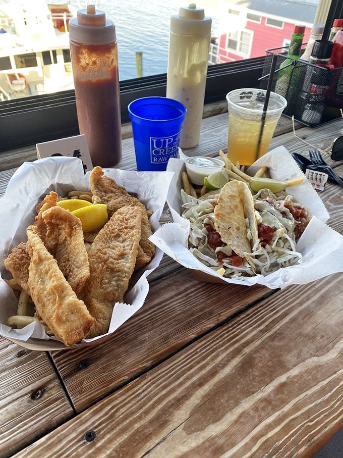 Waterfront dining with fried fish and fish tacos—a Florida afternoon doesn't get better unless someone else is picking up the check.