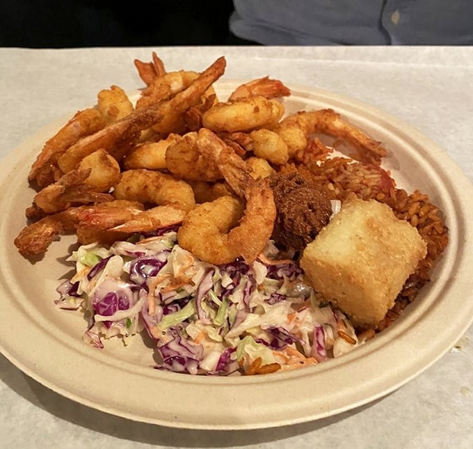 Golden-fried shrimp that snap with freshness. These aren't those sad freezer specimens—they're the real deal, straight from local waters.