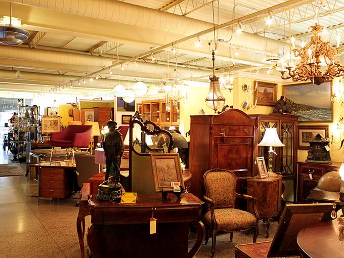 A museum where everything's for sale – antique furniture, vintage art, and that bronze statue silently judging your current home decor choices.