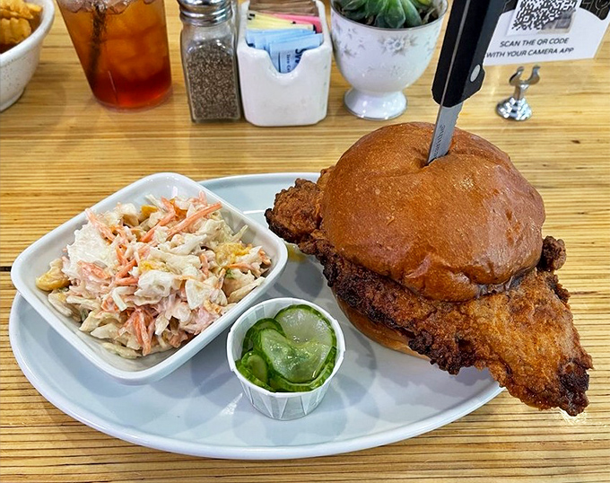 This isn't just fried chicken on bread—it's a cross-cultural masterpiece that would make both Colonel Sanders and General Tso nod in approval.