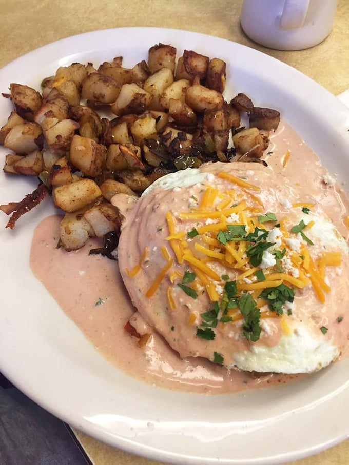 Huevos Rancheros that deliver a proper Los Angeles good morning—crispy potatoes mingling with cheese-topped eggs swimming in a sauce worth bottling.