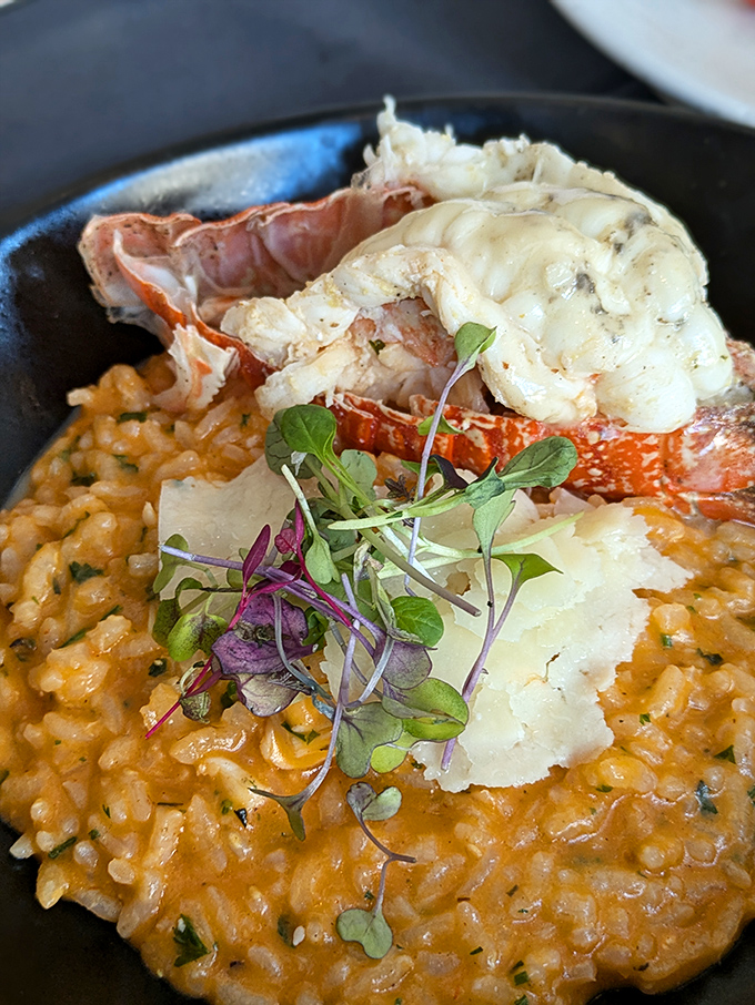 The lobster risotto arrives like a creamy canvas painted with seafood perfection. Even risotto purists from Italy would give a standing ovation.