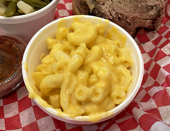 Mac and cheese that doesn't apologize for being exactly what it is—gloriously golden, unapologetically rich, and worth every single calorie.