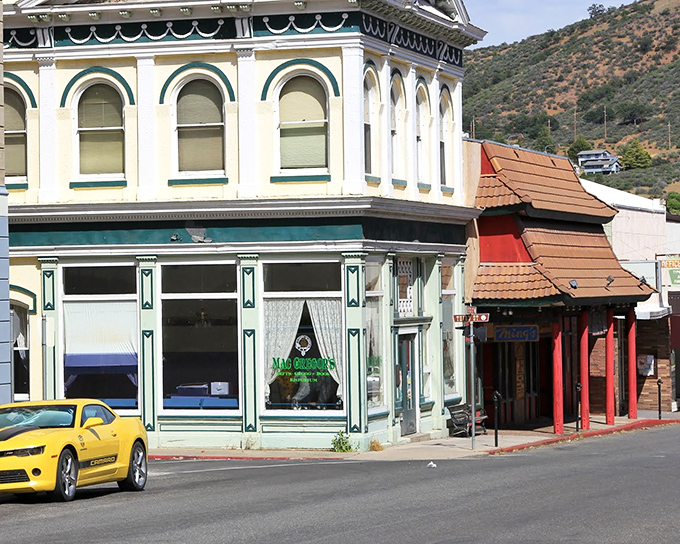 Where mint-green Victorian meets pagoda-style architecture—only in a Gold Rush town could these neighbors look so perfectly at home together.