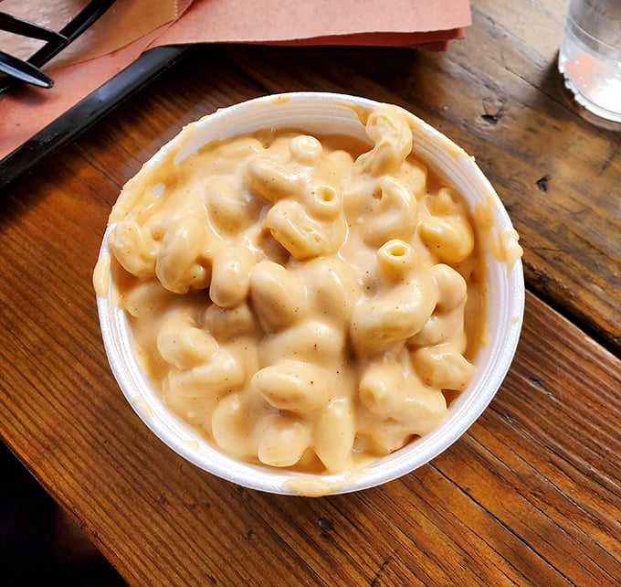 Mac and cheese so creamy and indulgent it should come with its own cardiologist's business card. Worth every delicious calorie.