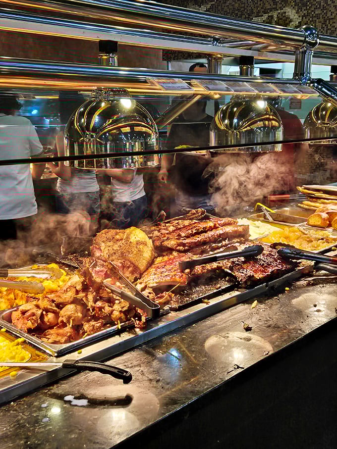 The grill station performs a mouthwatering magic show where smoke and flame transform ordinary proteins into extraordinary centerpieces for your carefully curated plate.