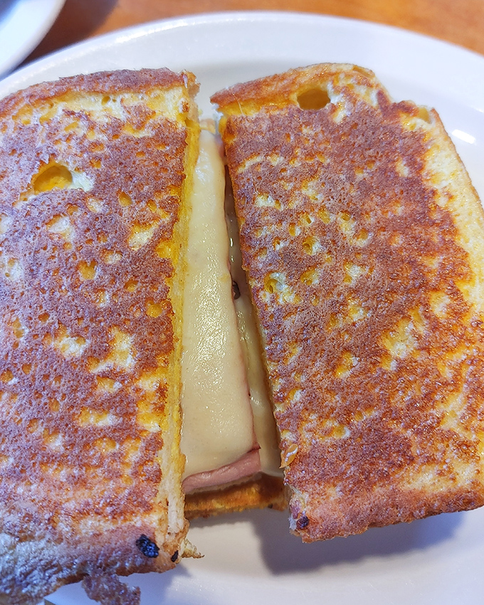 Behold the perfect grilled cheese—crispy exterior giving way to that melty, gooey center. It's the sandwich equivalent of finding money in an old coat pocket.