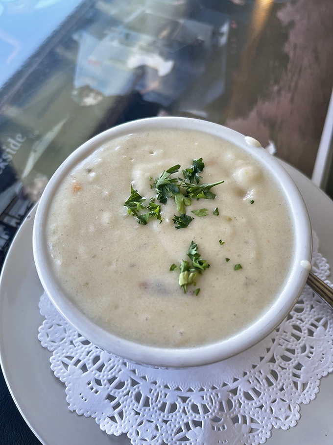 Chowder so good you'll contemplate drinking it straight from the bowl. The sprinkle of fresh herbs isn't garnish—it's the exclamation point.