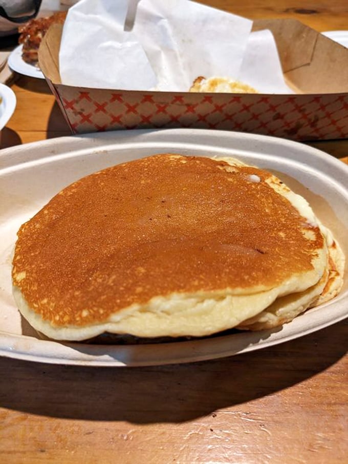 Pancake perfection that would make IHOP jealous. Fluffy enough to use as a pillow, if that were socially acceptable.
