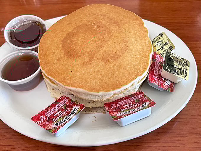 Pancakes at Brownie's aren't just breakfast, they're edible frisbees of joy—golden-brown, perfectly round, and practically begging for that maple syrup bath.