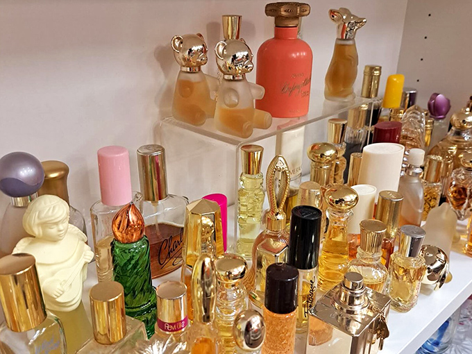 The perfume collection – where your grandmother's signature scent waits to transport you back to Sunday dinners and holiday gatherings faster than any time machine. 