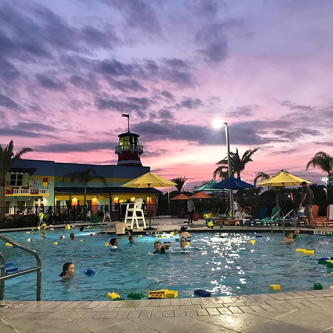 Evening swims under cotton candy skies—the perfect Florida retirement activity that doesn't involve early bird specials or bingo.