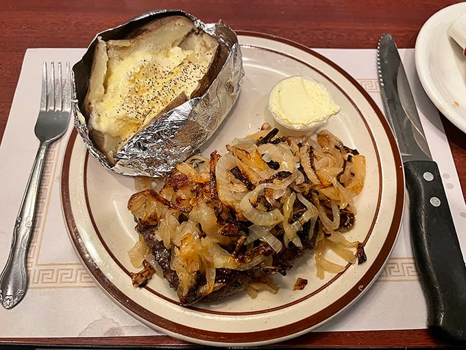 Pork chops drowning happily in onions – comfort food that would make your grandmother jealous.