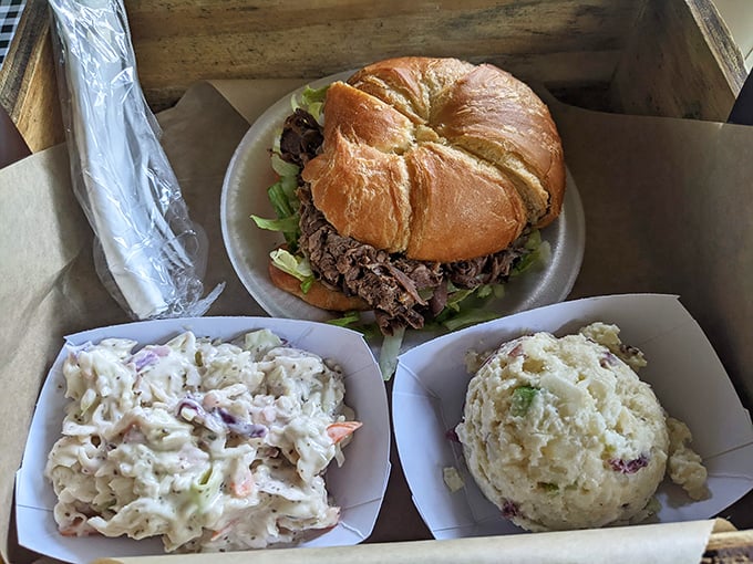 Side dishes that refuse to be upstaged—coleslaw and potato salad that would make your grandmother both proud and slightly jealous.