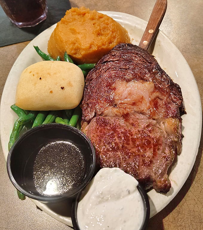 Prime rib that would make a vegetarian contemplate their life choices. Served with sides that don't merely accompany the meat—they complete it.