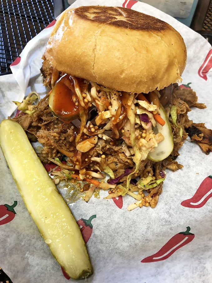 Not all heroes wear capes – some come on a bun with coleslaw and a pickle. This pulled pork sandwich is ready to save your lunch hour.
