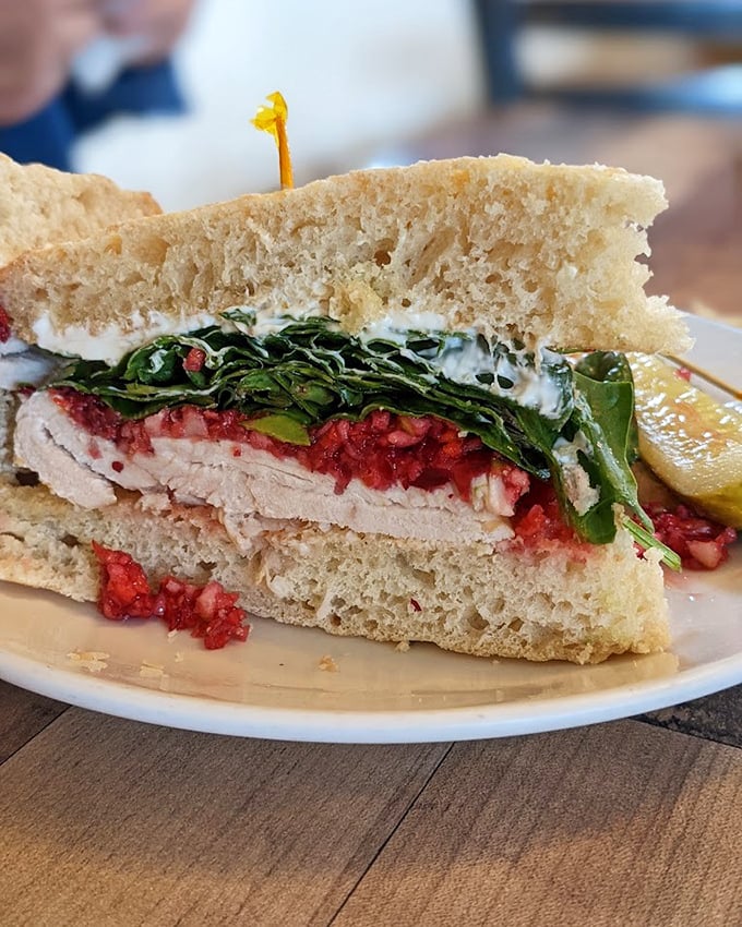 A sandwich that doesn't need to shout to be heard—the cranberry spread whispers "sophistication" while the turkey nods approvingly.