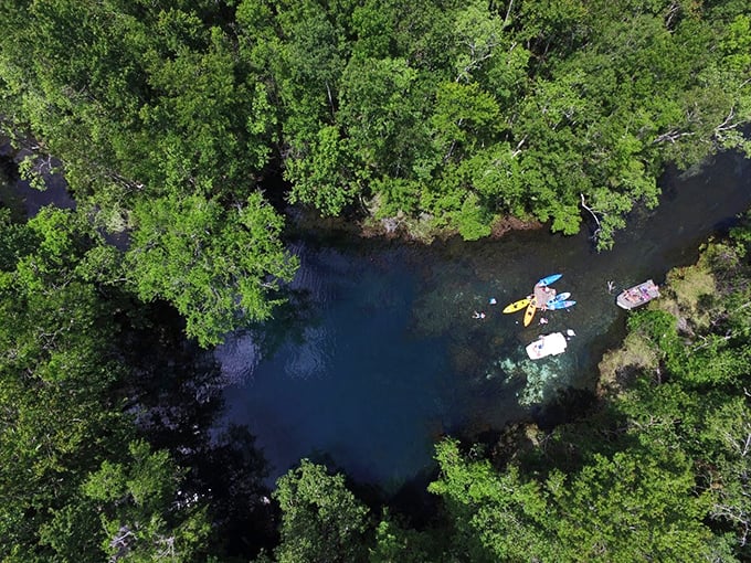 Crystal clear waters surrounded by a cathedral of trees—this swimming hole is Mother Nature's answer to crowded water parks.