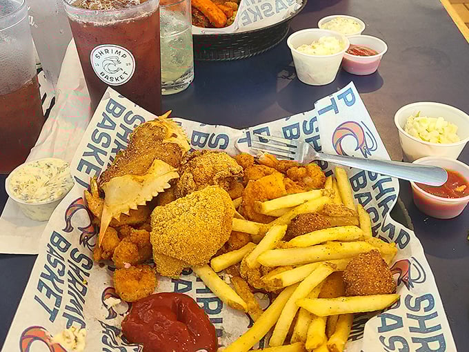 A seafood platter that doesn't mess around – fried everything with fries and all the fixings. Diet starts tomorrow, obviously.