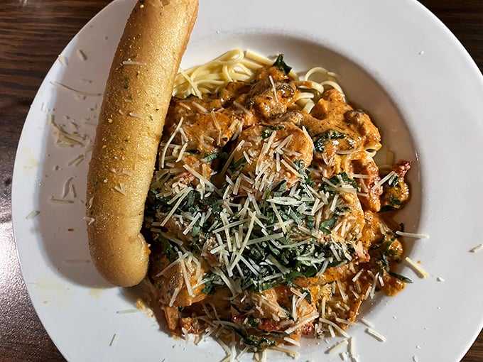 Pasta that would make an Italian grandmother nod in approval. The garlic bread isn't just a side—it's essential equipment for sauce-sopping operations.