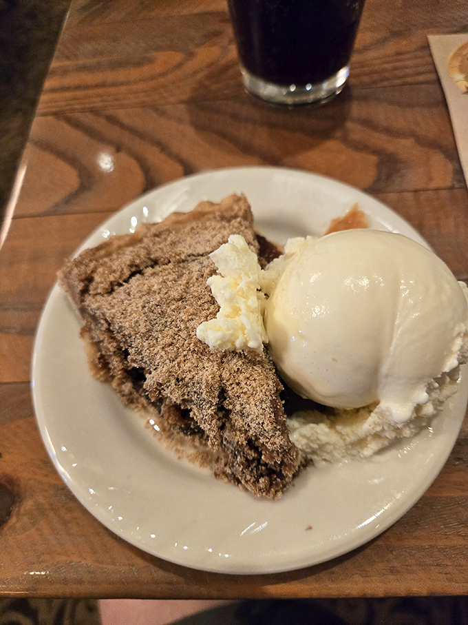 Shoofly pie with ice cream – where molasses meets vanilla in a dance as old as Lancaster County itself. 