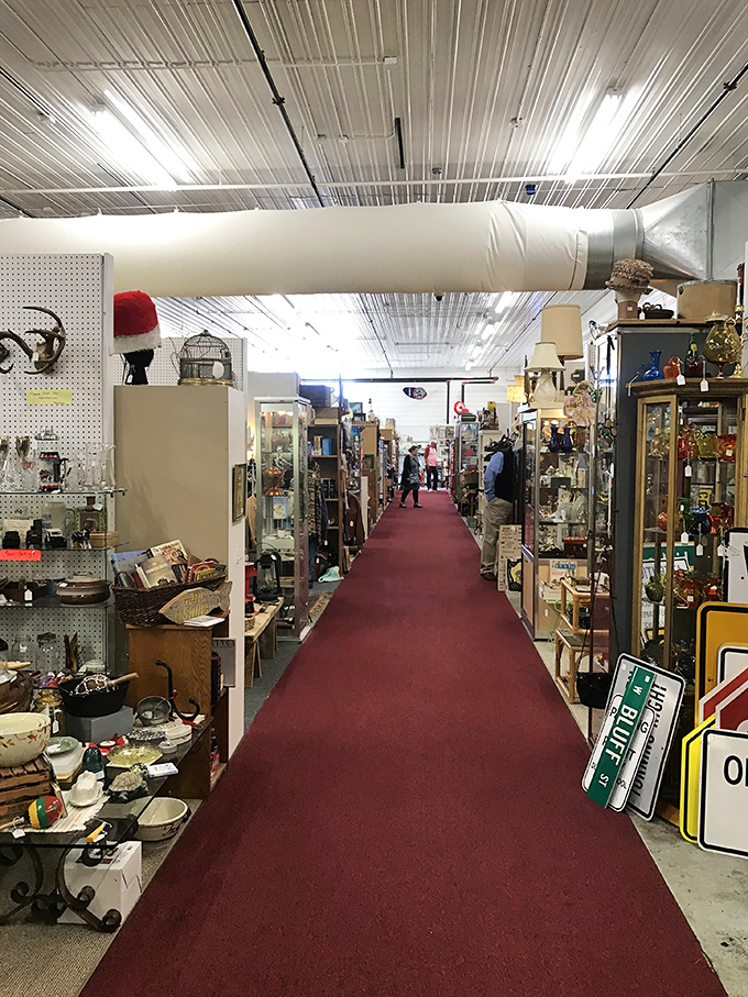Santa's workshop for grown-ups with a penchant for nostalgia—note the vintage holiday figurine keeping watch over delicate treasures.