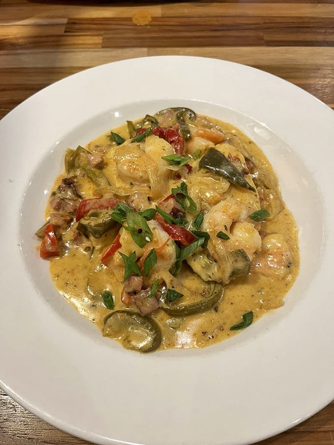 Shrimp and grits that would make Charleston jealous - creamy, colorful, and complex enough to make you contemplate moving to the South.