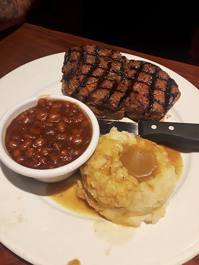 The star of the show: a perfectly cross-hatched sirloin that's been introduced to fire just long enough to develop a beautiful relationship.