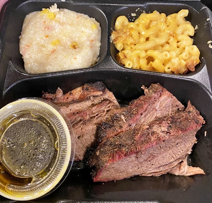 Brisket with that telltale pink smoke ring—nature's way of confirming you've made an excellent life choice today.