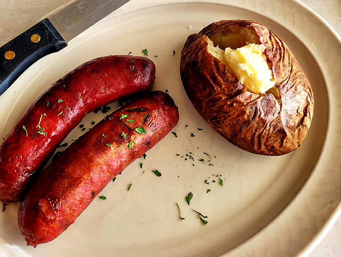These sausages didn't come from a factory—they arrived with purpose, like meaty messengers from a more flavorful dimension.