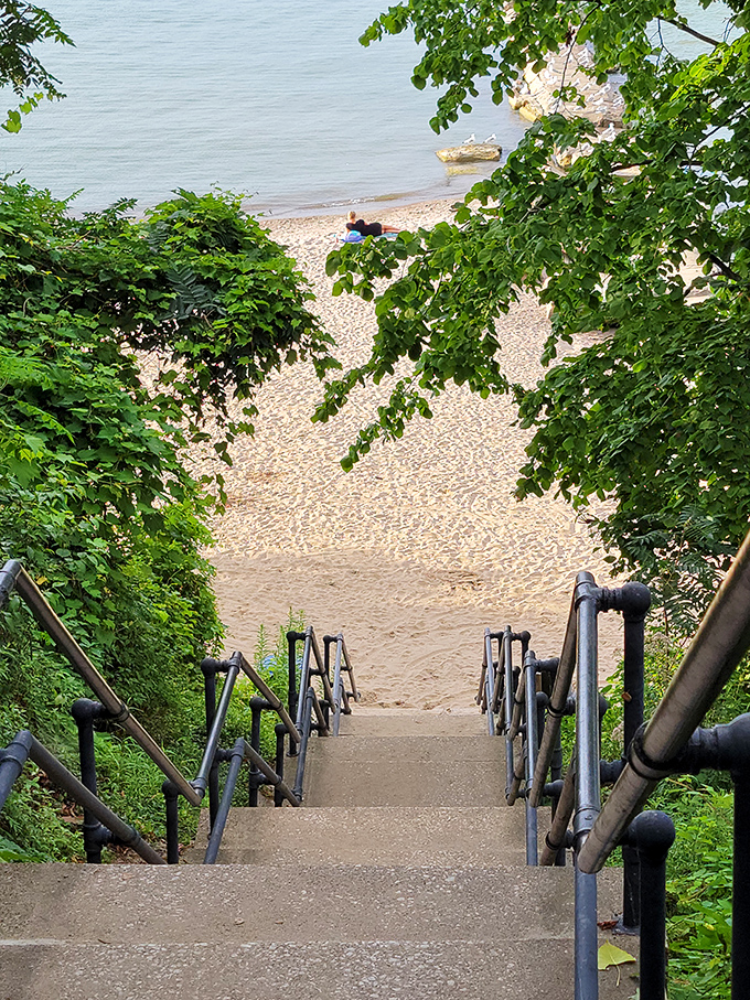 These steps to the beach might as well be a stairway to heaven—if heaven had sand between your toes and a cooler of snacks.