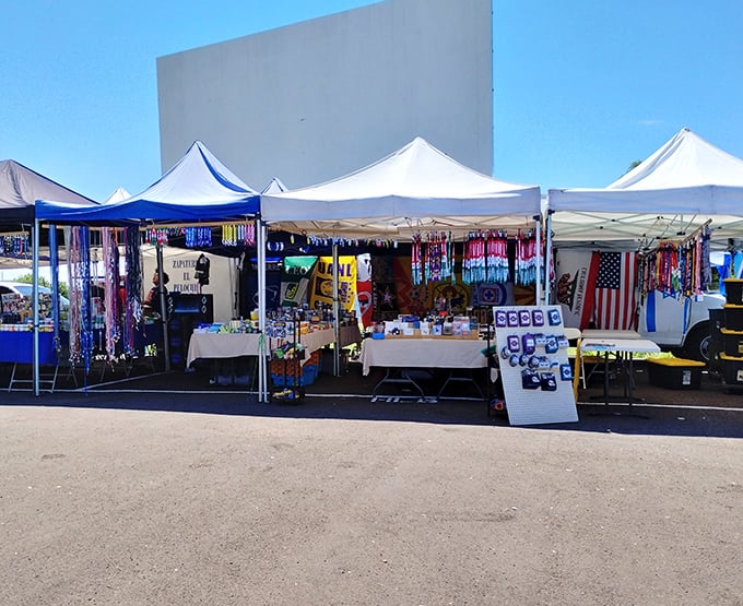 A marketplace United Nations—each tent a country with its own customs, currency (all American dollars), and cultural treasures to discover.