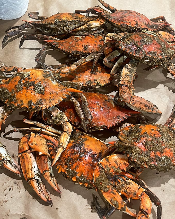 Old Bay-crusted steamed crabs – nature's puzzle boxes where the reward for your labor is sweet meat that tastes like summer in Maryland.