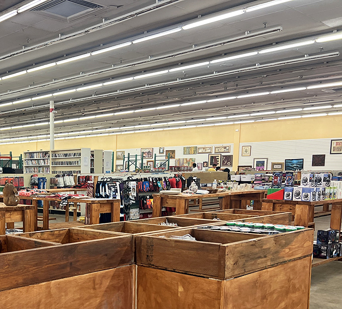 White wicker meets rattan in this outdoor furniture section – like a Florida retirement community's greatest hits album on display.