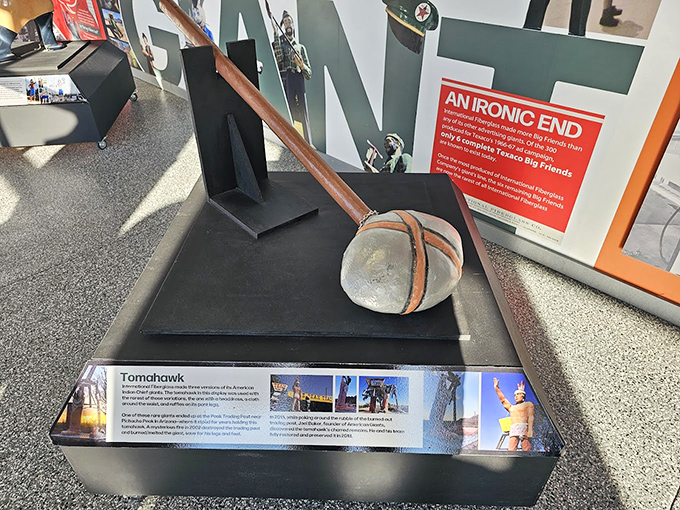 Not just any axe—this tomahawk display reveals how Native American imagery was incorporated into roadside attractions, telling a complex story of American advertising history.