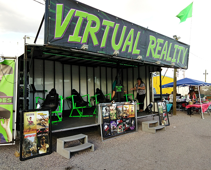 Virtual reality in the middle of a swap meet? Now you can get motion sickness while shopping—the perfect multitasking opportunity for the modern bargain hunter.