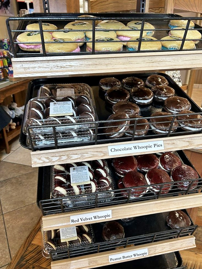 The whoopie pie display case—where chocolate, red velvet, and peanut butter dreams come true. Resistance is futile, just accept it.