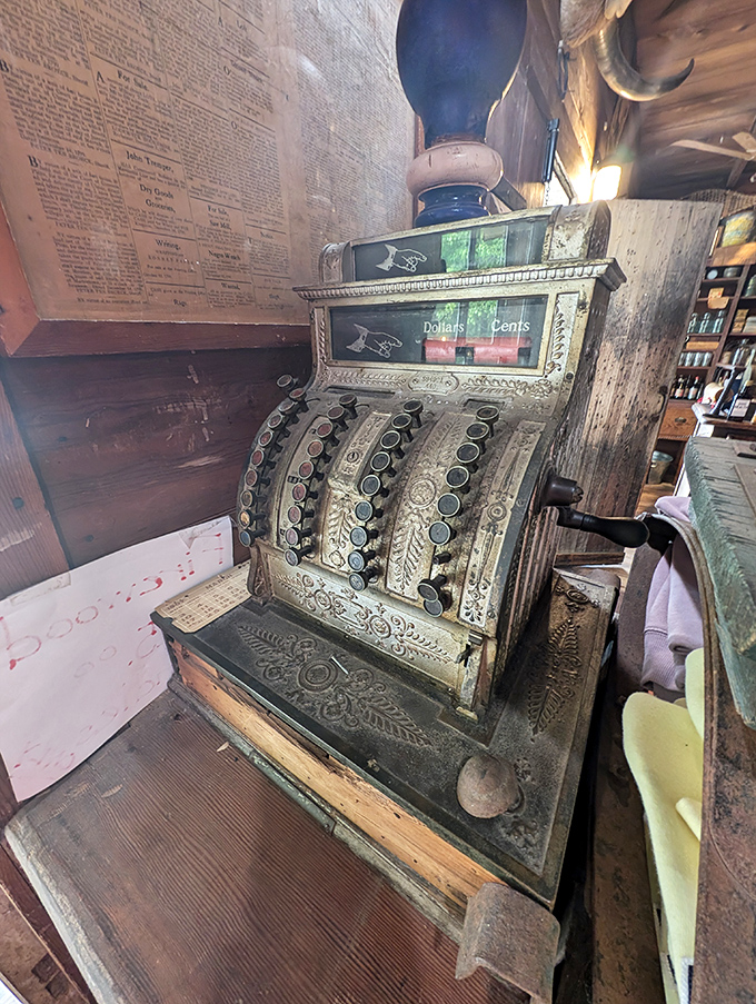 This isn't just an antique cash register—it's a mechanical time capsule from when "processing payment" meant beautiful craftsmanship, not waiting for Wi-Fi.