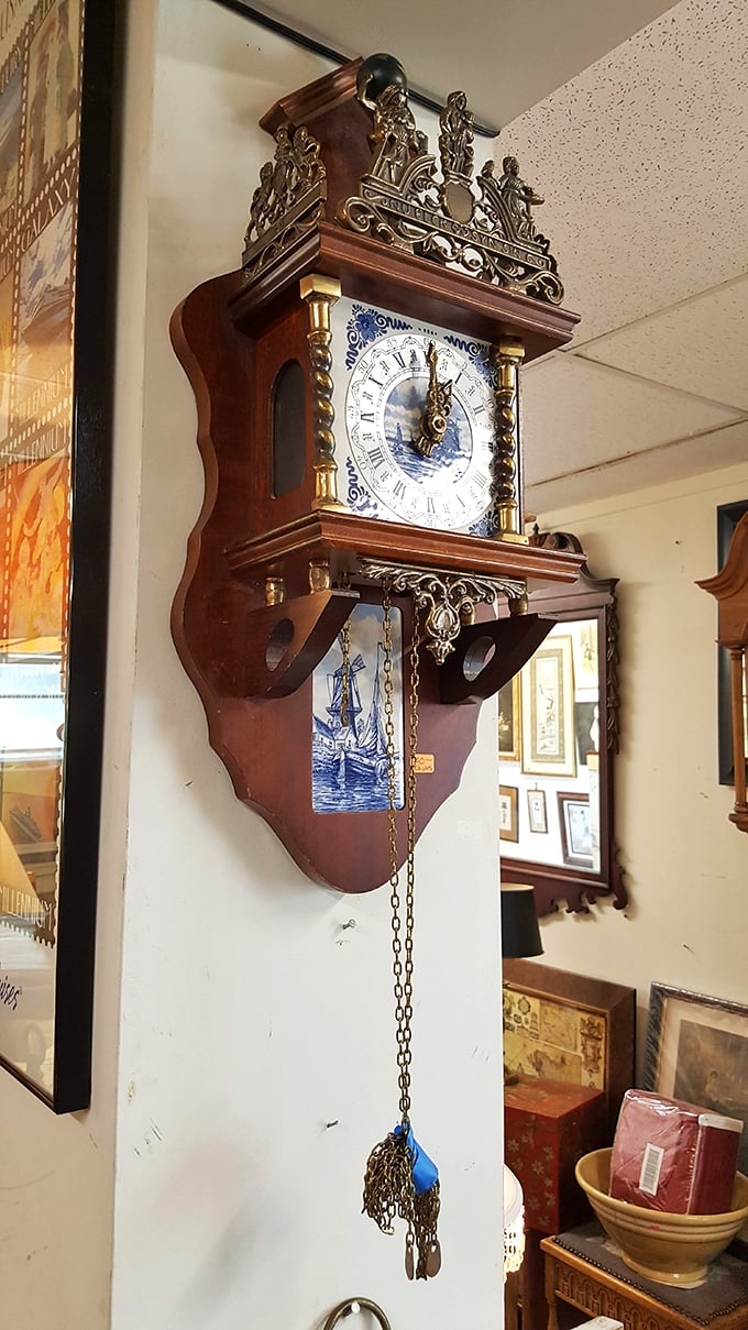 Tick-tock goes the Dutch clock with delft-inspired face. Imagine the conversations this timepiece has witnessed over the centuries.