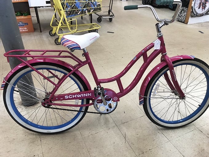 This cherry-red Schwinn isn't just transportation—it's a time machine to summer afternoons when your biggest worry was making it home for dinner.