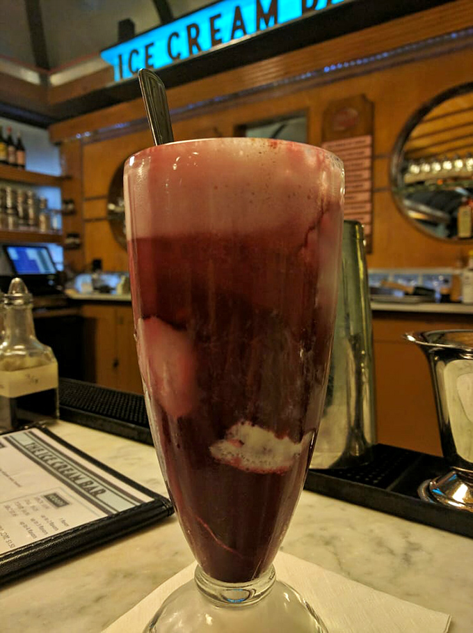 Not your childhood soda float—this ruby-hued masterpiece is what happens when nostalgia gets a PhD in deliciousness.