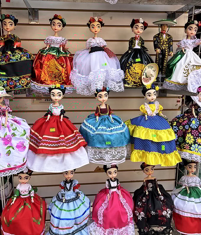 These elaborately dressed dolls aren't just toys—they're tiny cultural ambassadors in their traditional finery, waiting to grace someone's curio cabinet.